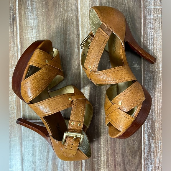 MICHAEL Michael Kors | Shoes | Michael Kors Platform Heels Tan Leather ...